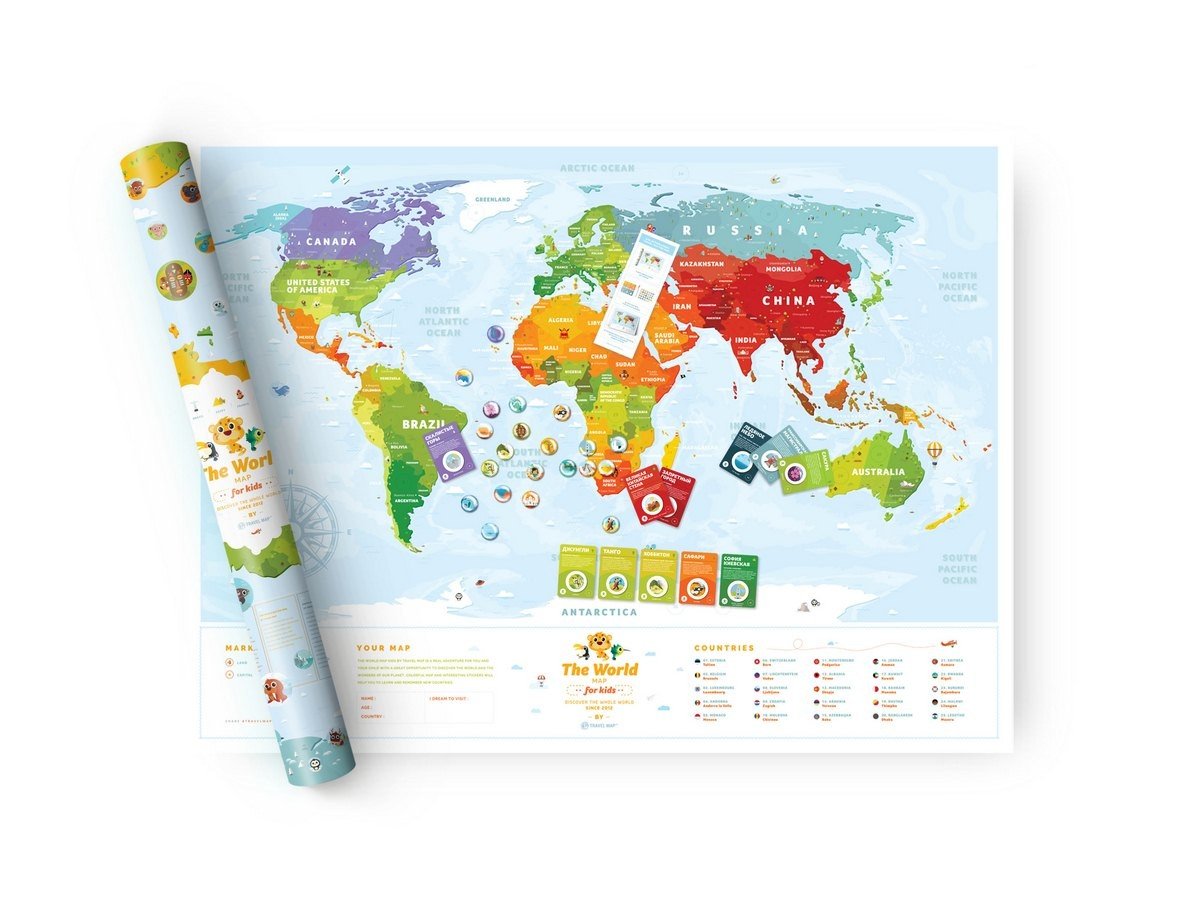 Скретч-карта 1DEA.me "Travel map Kids sights" rus+eng (80*60см) - 500 ...